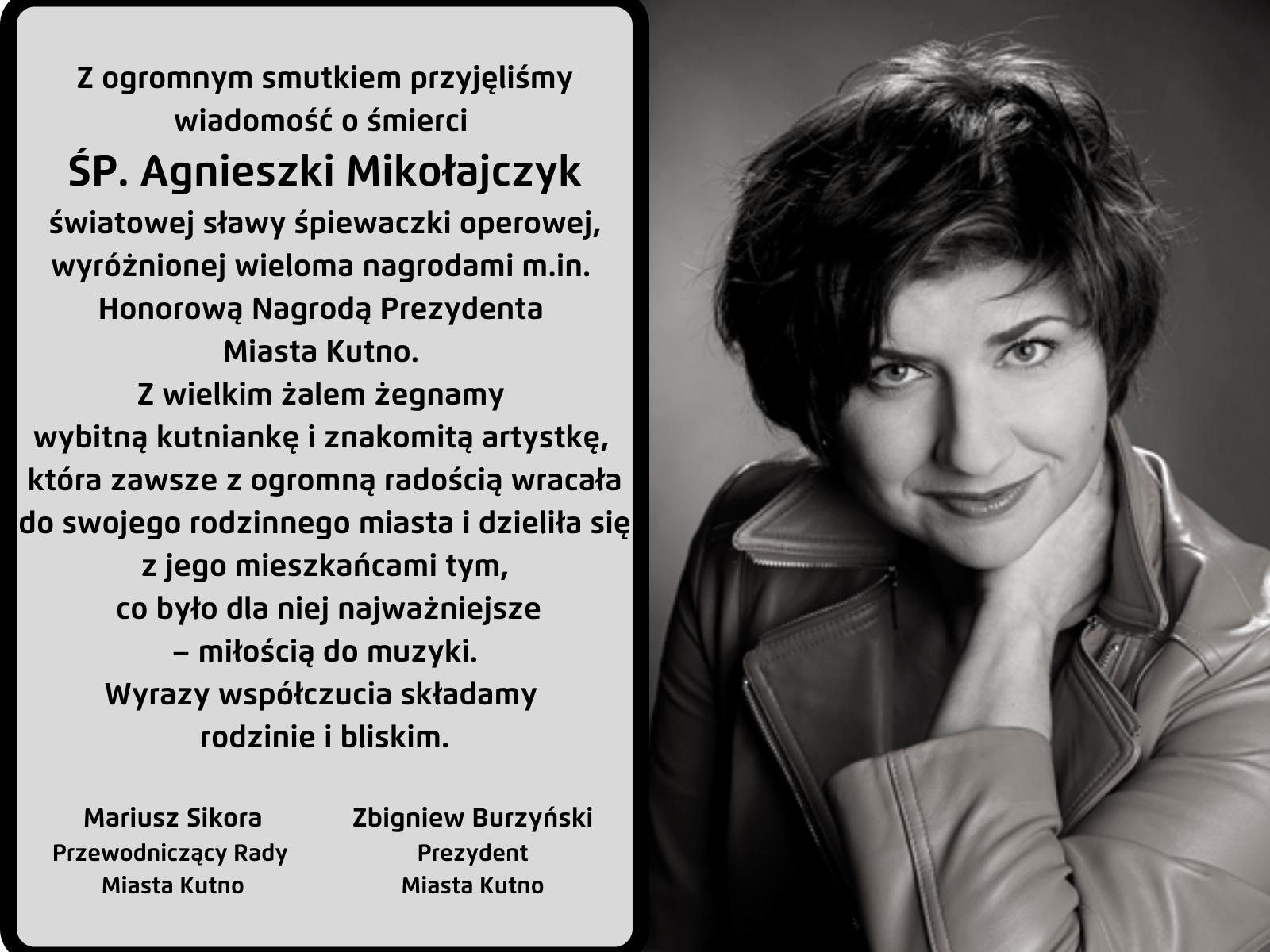 Zmarła Agnieszka Mikołajczyk Wybitna śpiewaczka Operowa Urząd Miasta